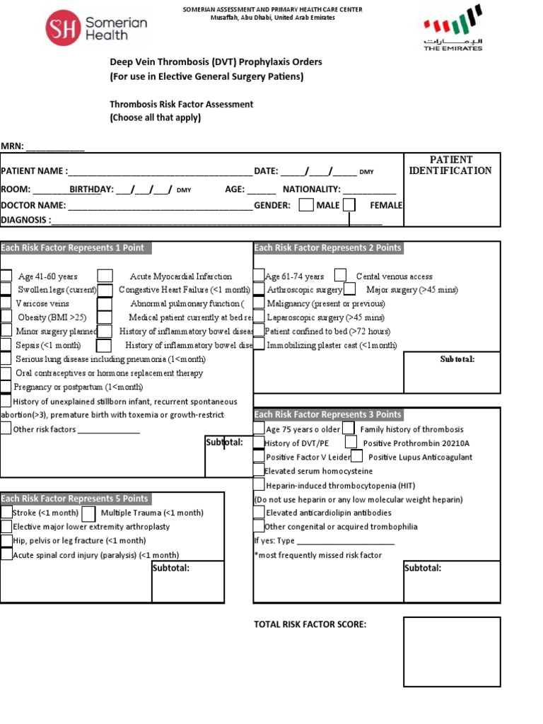 Deep Vein Thrombosis (DVT) Prophylaxis Orders (For Use in Elective ...