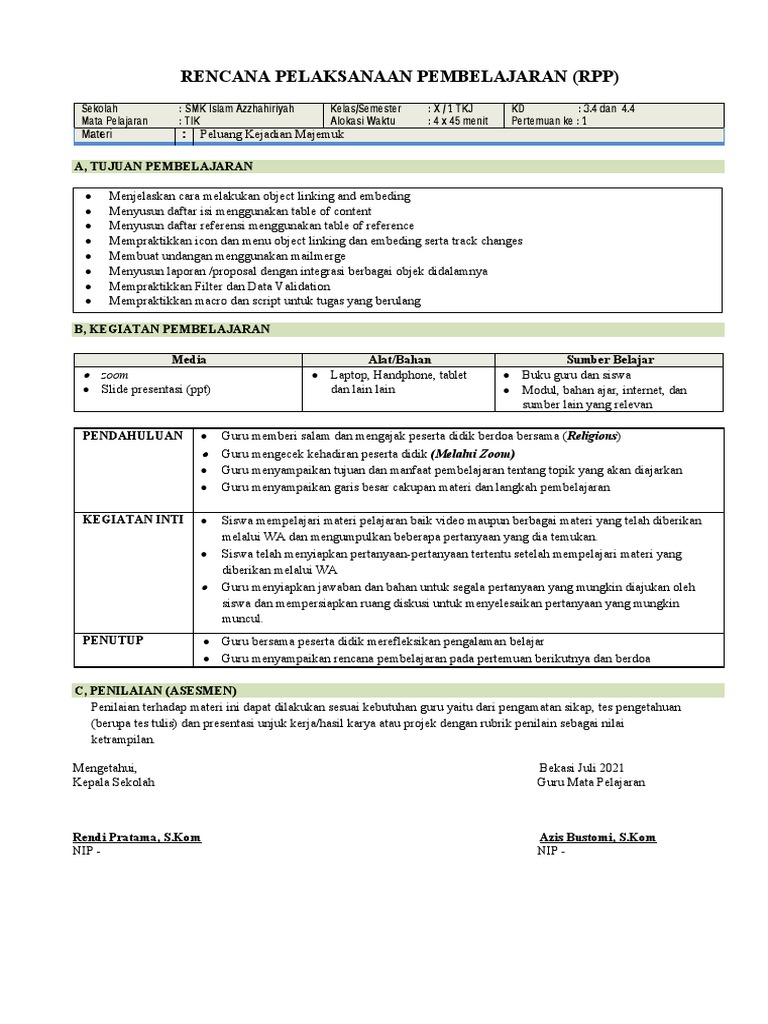 RPP TIK Kelas 10 | PDF