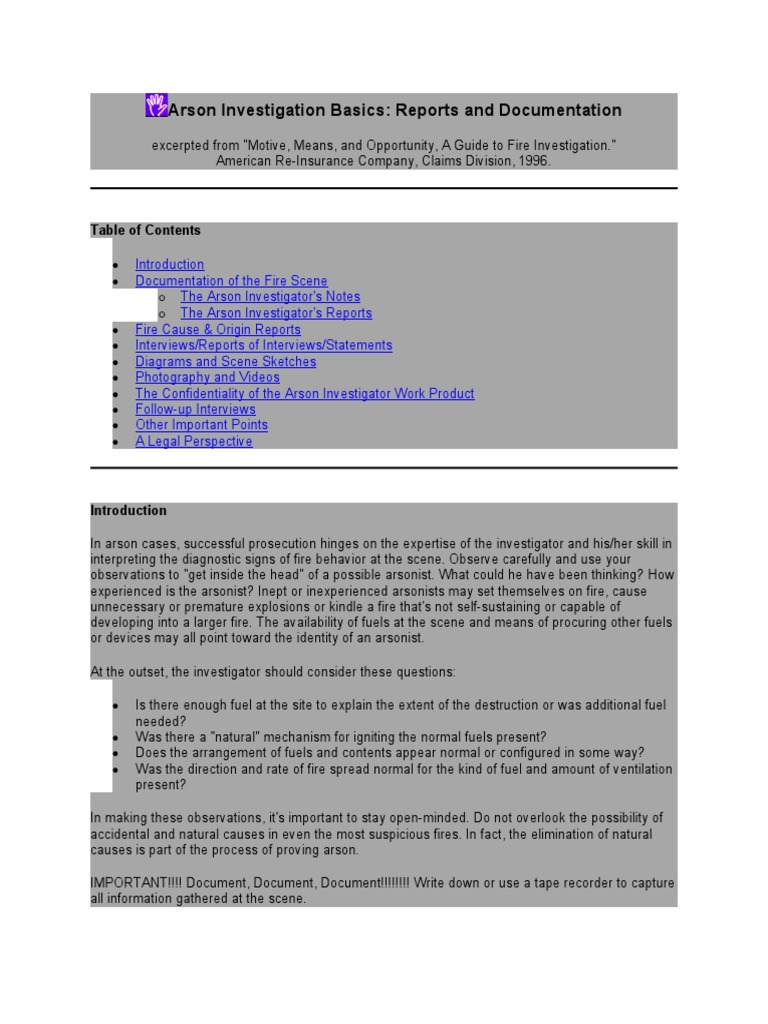 Arson Investigation Basics Reports and | PDF | Miranda Warning