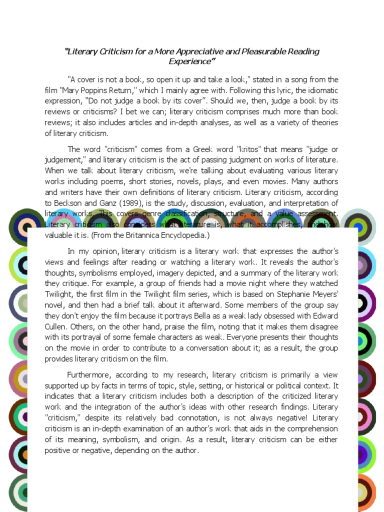 Literary Criticism For A More Appreciative and Pleasurable Reading ...
