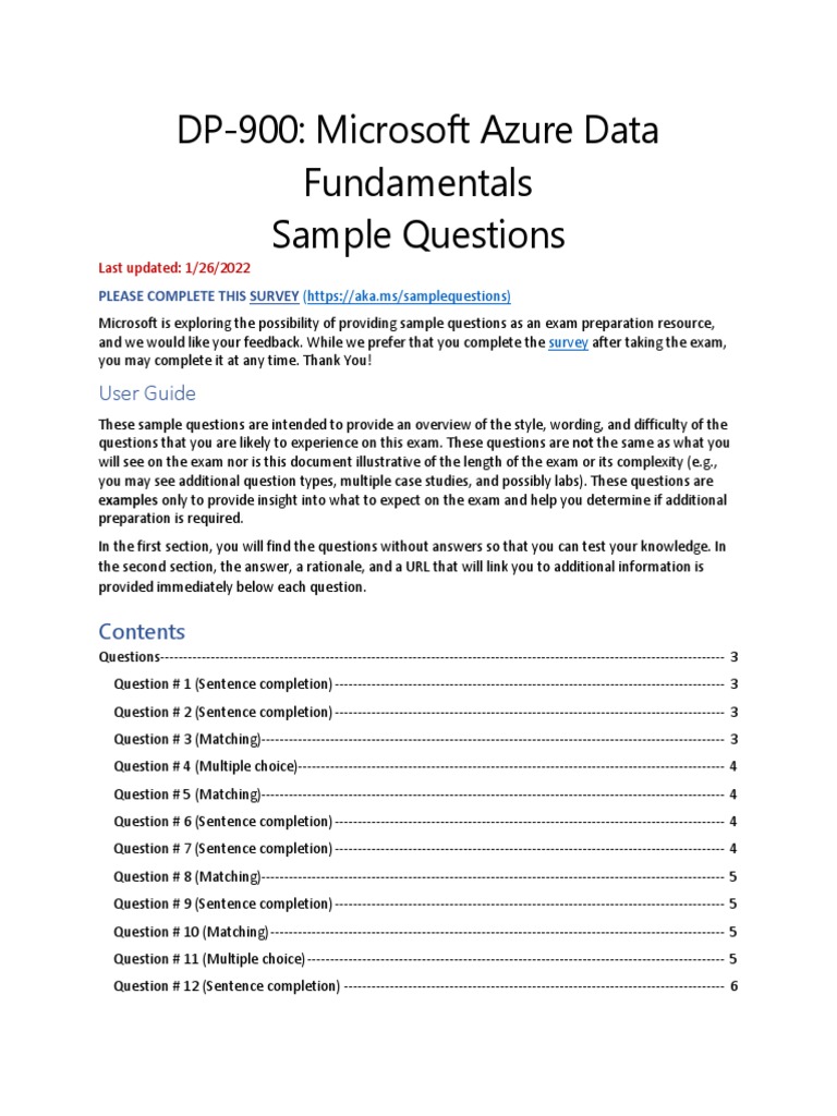 DP-900 Sample Questions Guide | PDF | Databases | Microsoft Sql Server