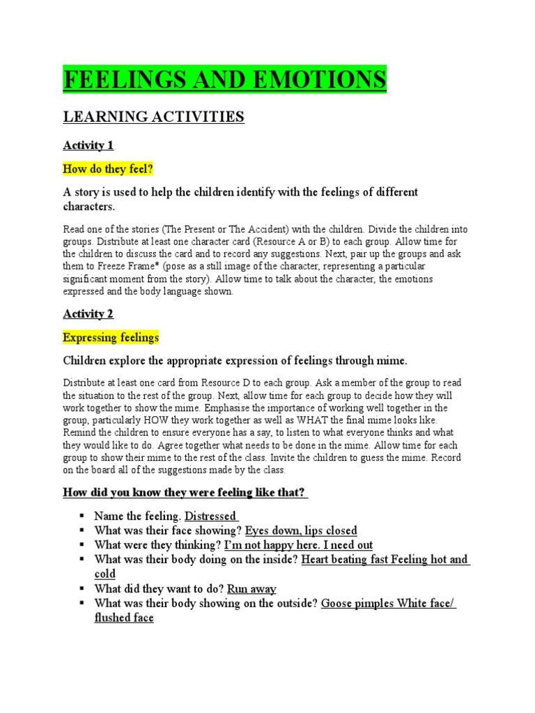 Feelings and Emotions Activities | PDF | Feeling | Emotions