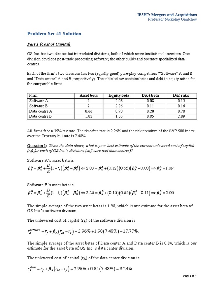 Problem Set #1 Solution: Part 1 (Cost of Capital) | PDF | Cost Of ...