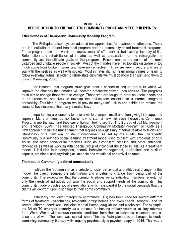 Introduction To Therapeutic Community Program in The Philippines ...