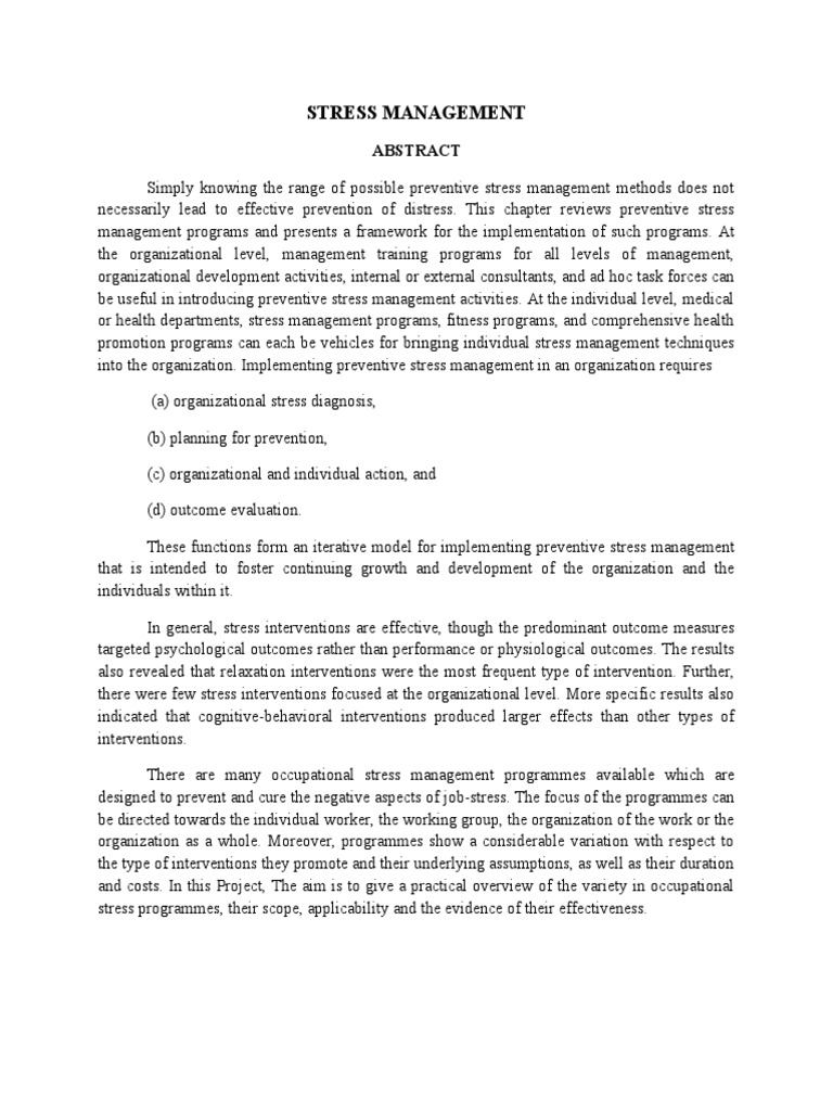 Stress Management - Abstract and Need For Study | PDF | Stress ...