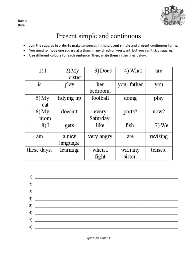 Grammar Revision - Present Simple and Continuous | PDF | Question | Syntax