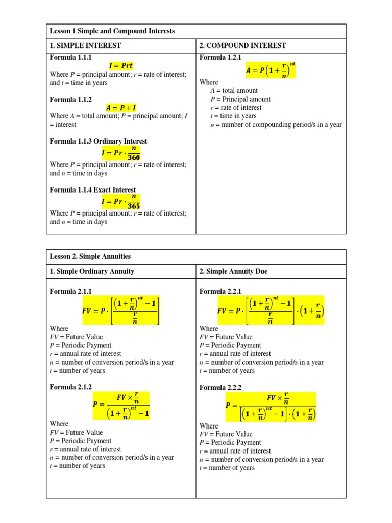 Mathematics of Investment Formulas | PDF | Present Value | Banking