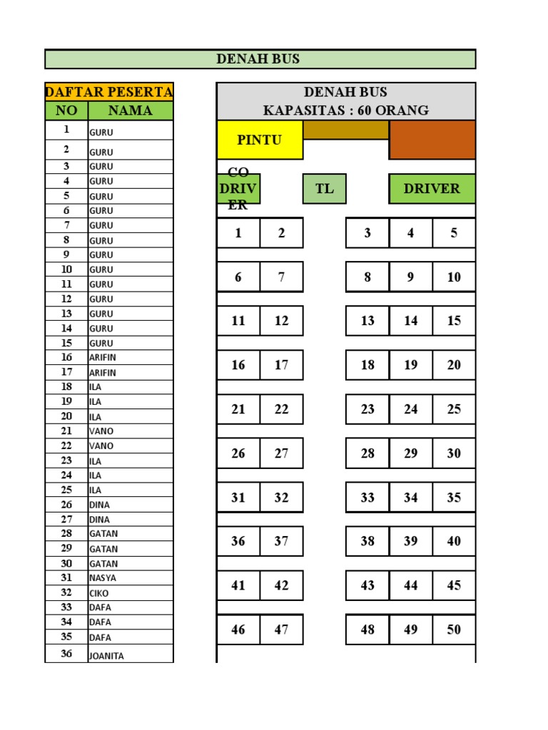 Denah Bus 60 Fix | PDF