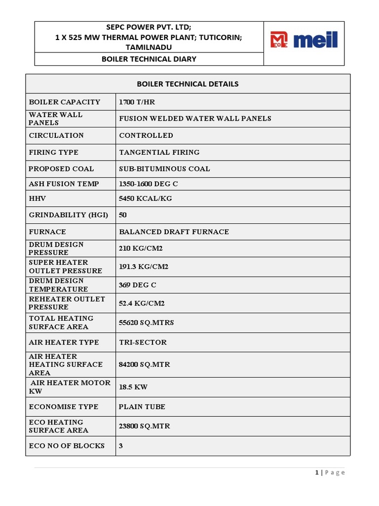 Boiler Technical Diary - Draft1 | PDF | Electric Motor | Power Station