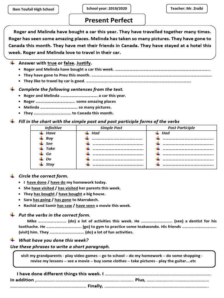 Present Perfect Story and Exercises | PDF | Cognitive Science ...