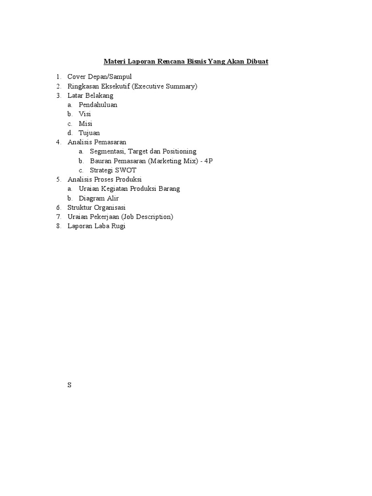 Laporan Rencana Bisnis (Contoh Format) | PDF