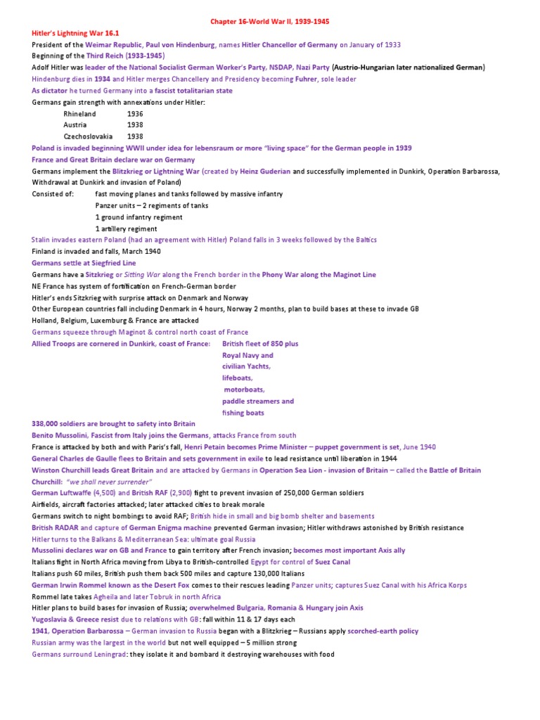 Chapter 16-World War II, 1939-1945 Hitler's Lightning War 16.1 | PDF ...