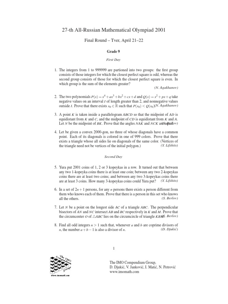 Math Olympiad Problems 2001 | PDF | Triangle | Geometry