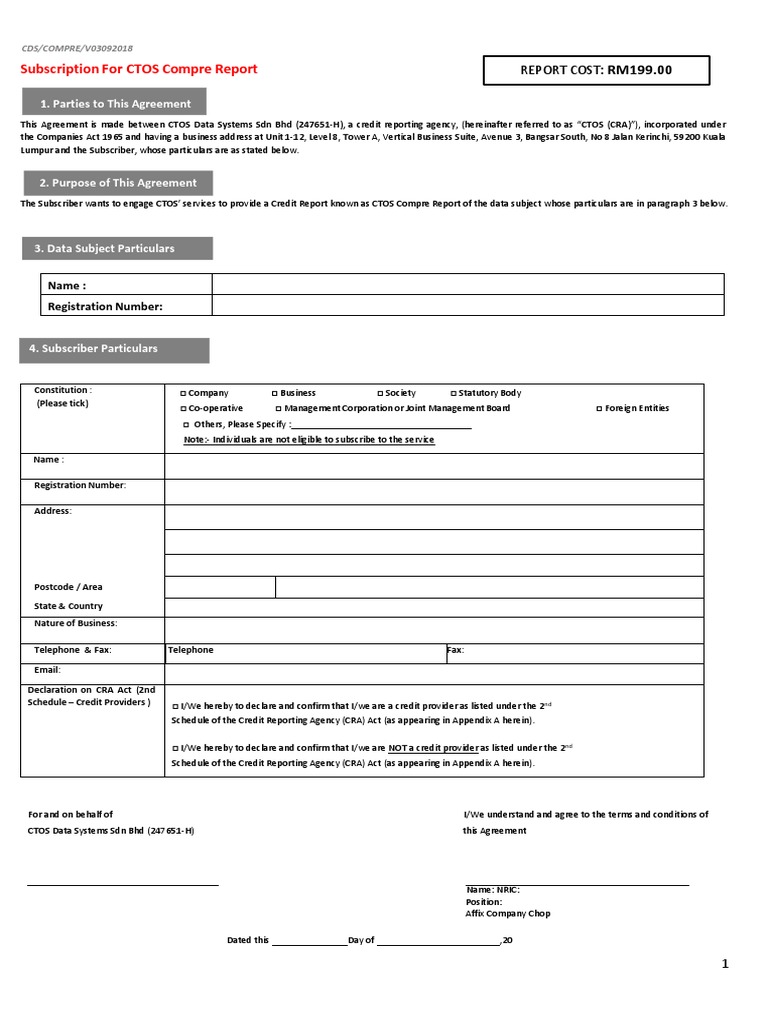 CTOS Compre Report Form | Download Free PDF | Information | Indemnity