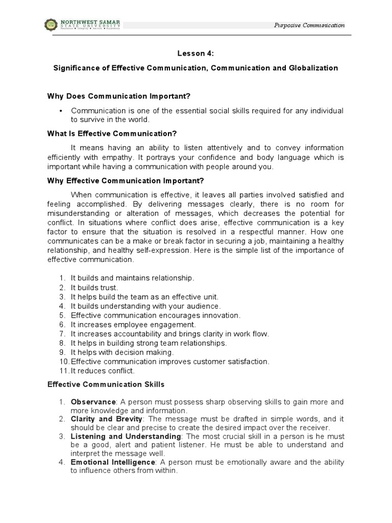 Module 1 Lesson 4 | PDF | Communication | Globalization