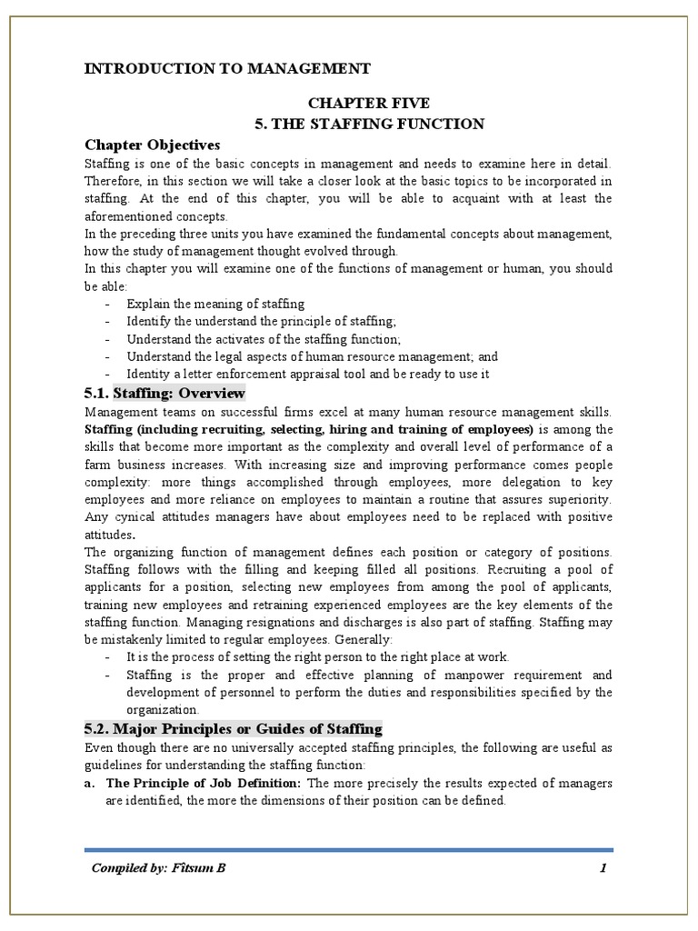Introduction To Management Chapter Five 5. The Staffing Function ...