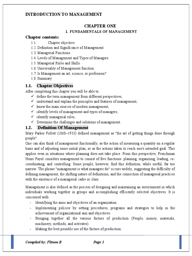 Introduction To Management Chapter One Chapter Contents | PDF | Science ...