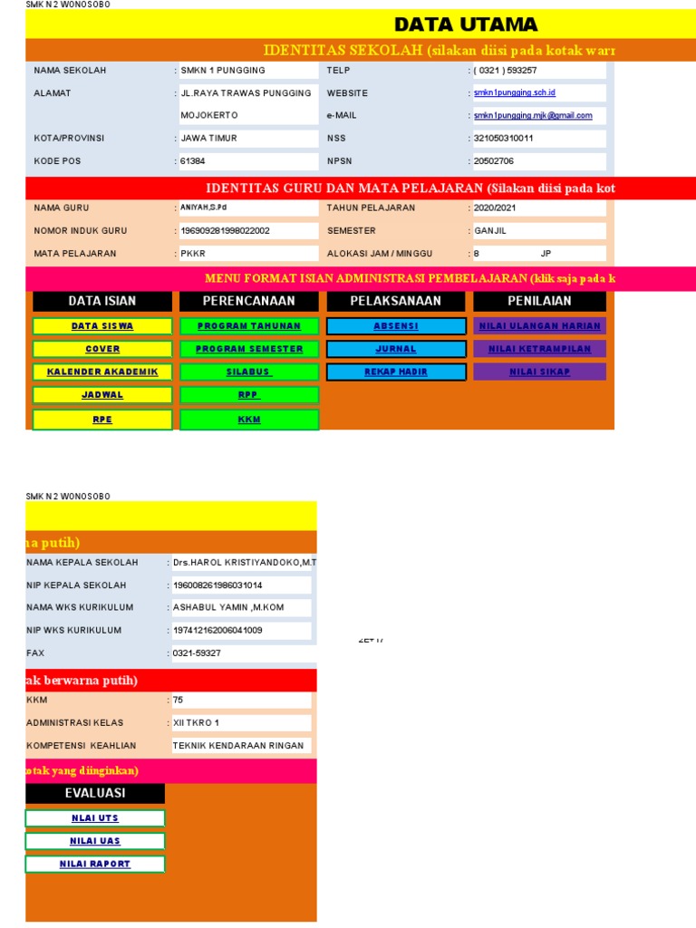 Data Administrasi Pembelajaran SMK N 2 Wonosobo | PDF