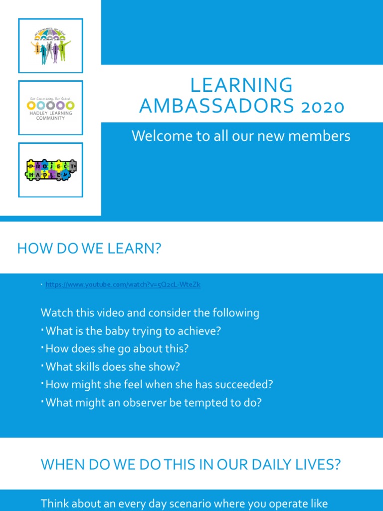 Learning Ambassadors Meeting 21st Jan 2020 | PDF | Self-Improvement