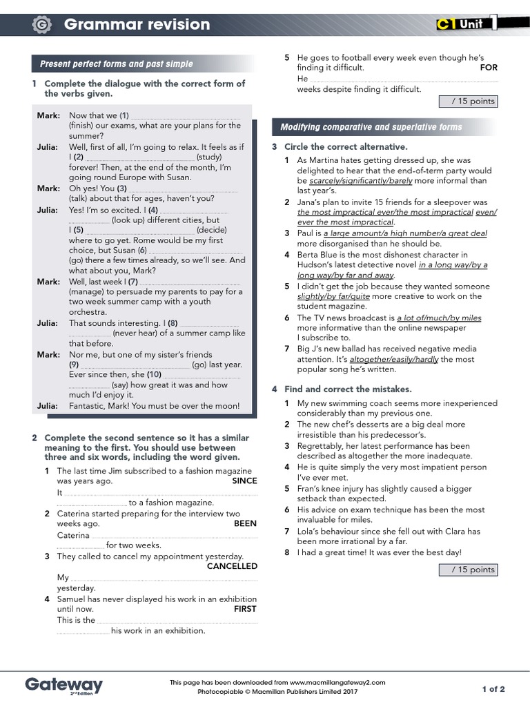 C1 UNIT 1 Grammar Revision | PDF