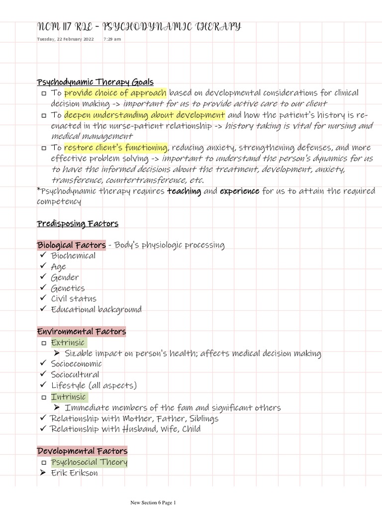 NCM 117 Rle - Psychodynamic Therapy | PDF | Id | Psychology NCM 117 Rle - Psychodynamic Therapy | PDF | Id | Psychology