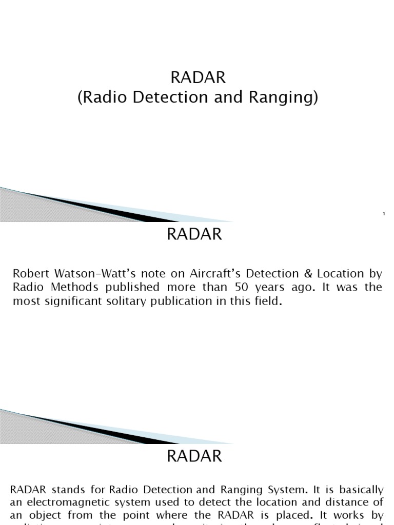 Radar (Radio Detection and Ranging) | PDF | Radar | Radio