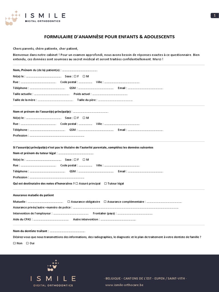 Form Anamnese Enfants Ados | PDF