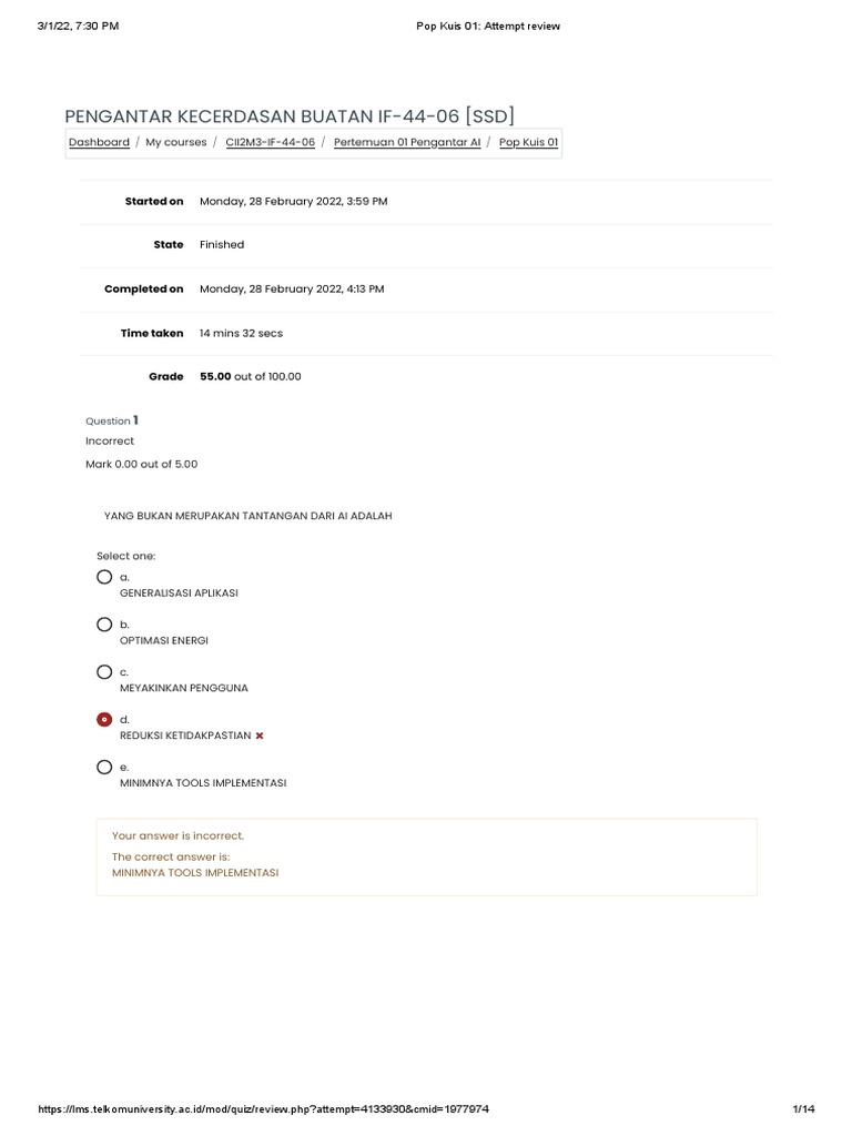 Pop Kuis 01 - Attempt Review | PDF | Intelligence (AI) & Semantics ...