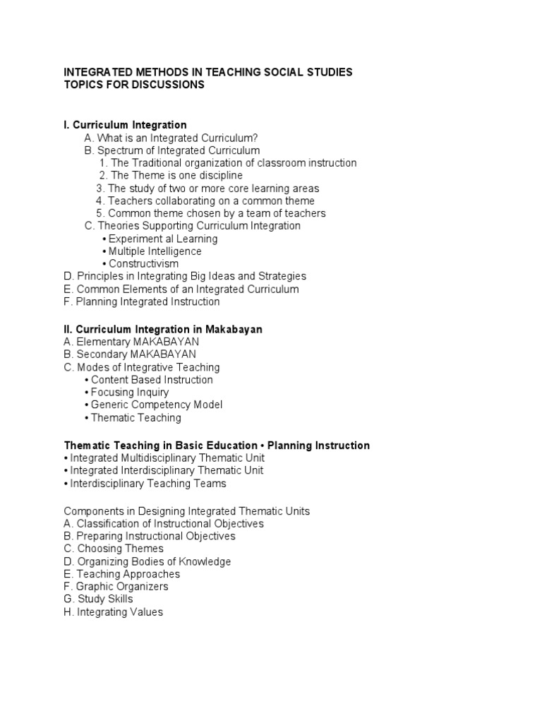 Integrated Methods in Teaching Social Studies Topics For Discussions I ...