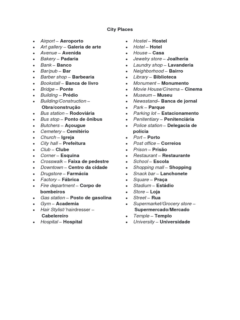 City Places - Vocabulary | PDF