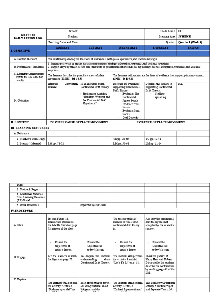 DLL Science 10 Quarter 1 Week 9 | PDF | Plate Tectonics | Geophysics