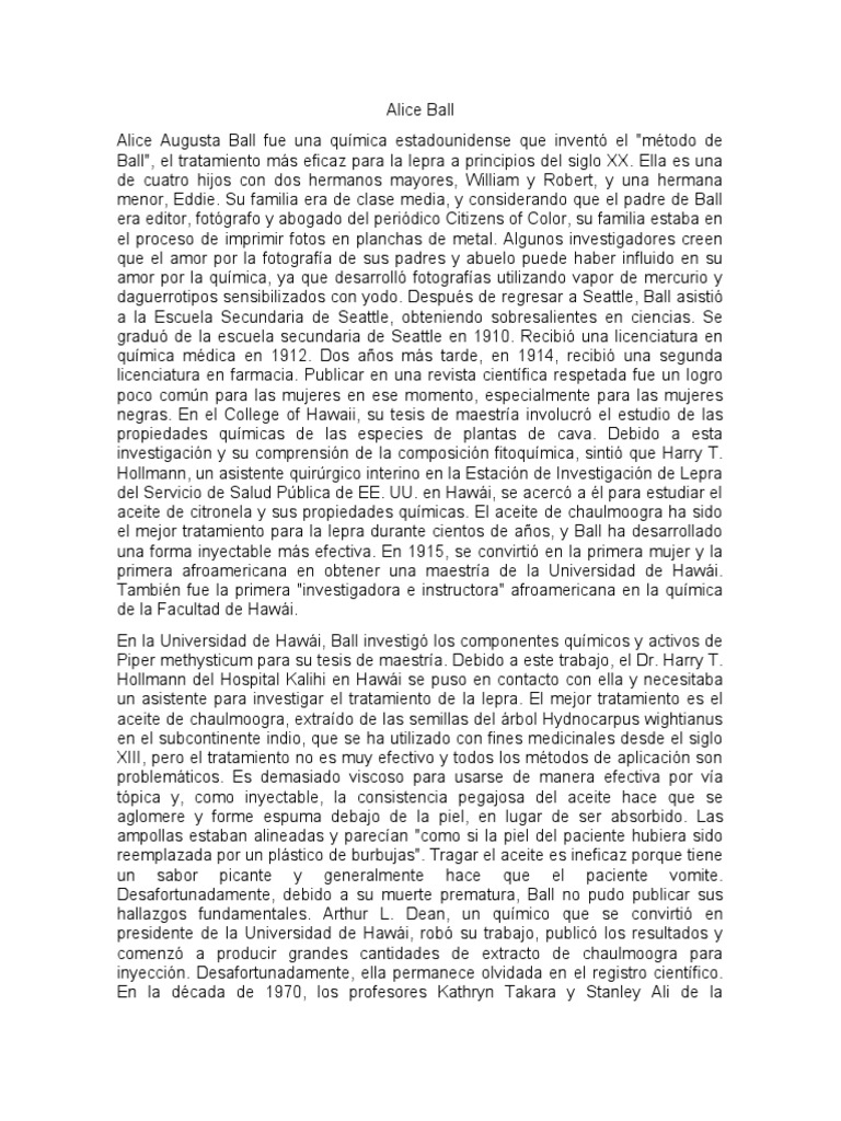 Legado de Alice Ball en la química médica | PDF