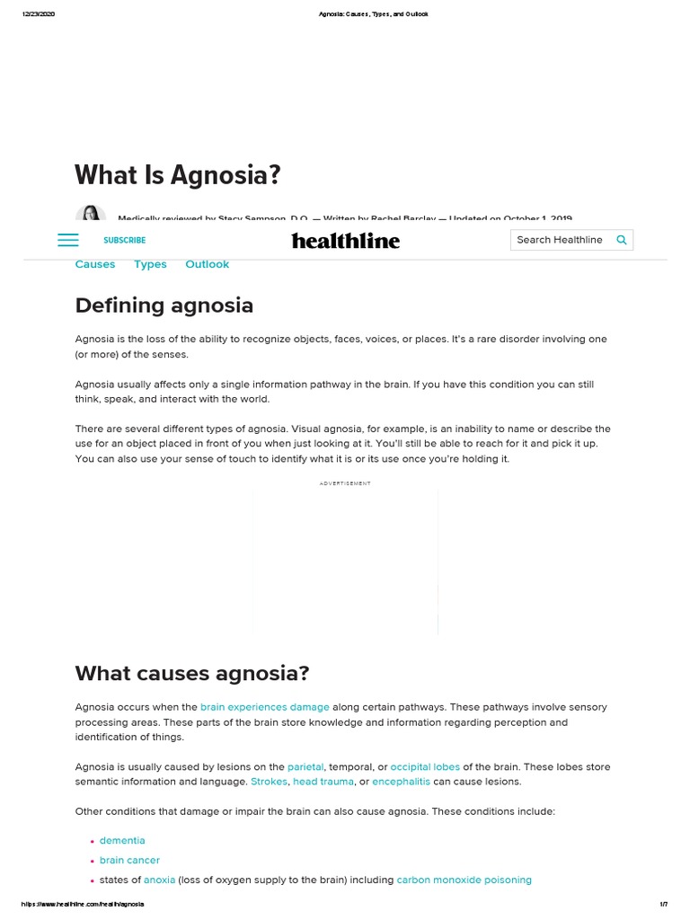 Agnosia - Causes, Types | PDF | Cognition | Neuroscience