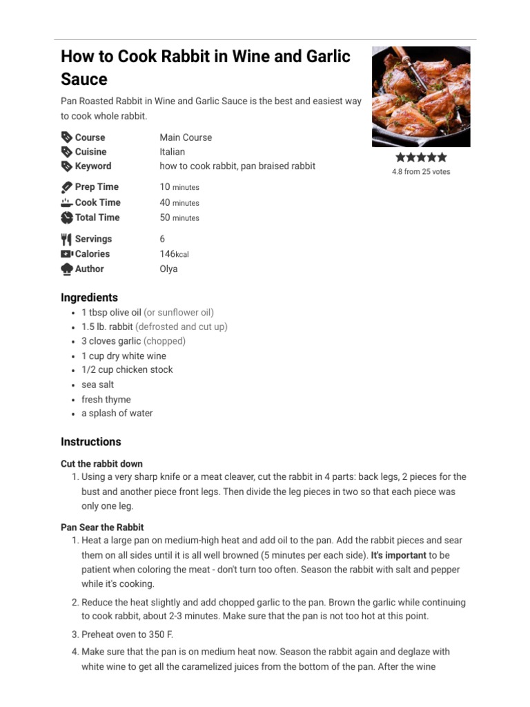 How To Cook Rabbit in Wine and Garlic Sauce | PDF | Garlic | Cooking