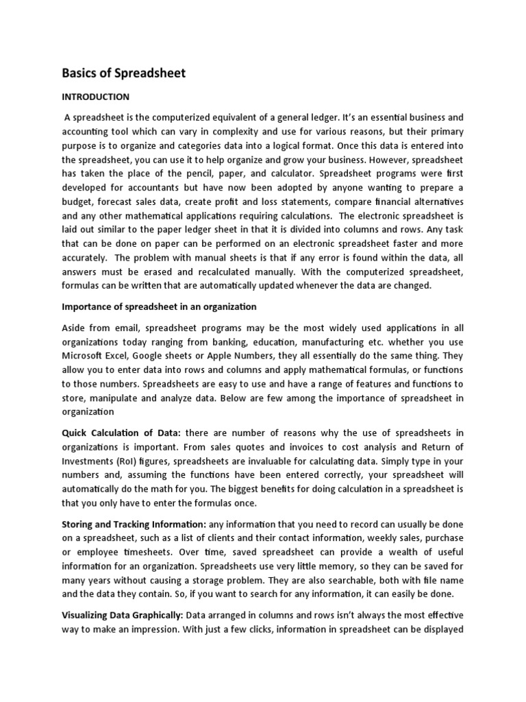 Basics of Spreadsheet | PDF | Spreadsheet | Microsoft Excel