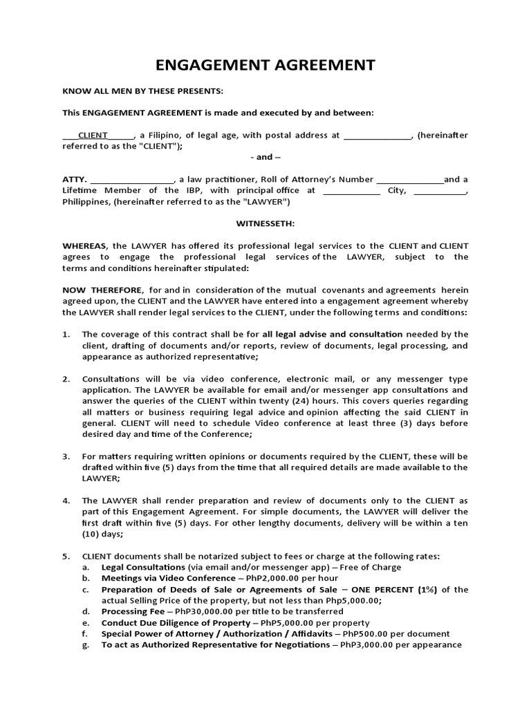 Sample Engagement Agreement | PDF | Lawyer | Taxes