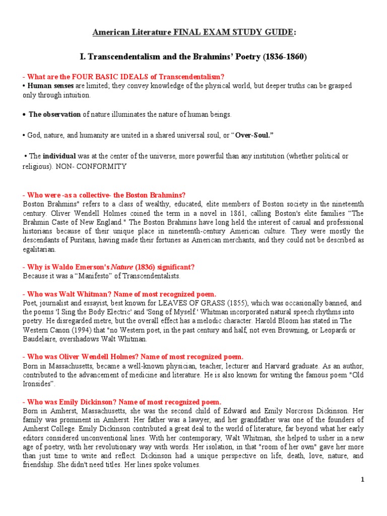 American Literature FINAL EXAM STUDY GUIDE (7019) | PDF | Emily ... American Literature FINAL EXAM STUDY GUIDE (7019) | PDF | Emily ...
