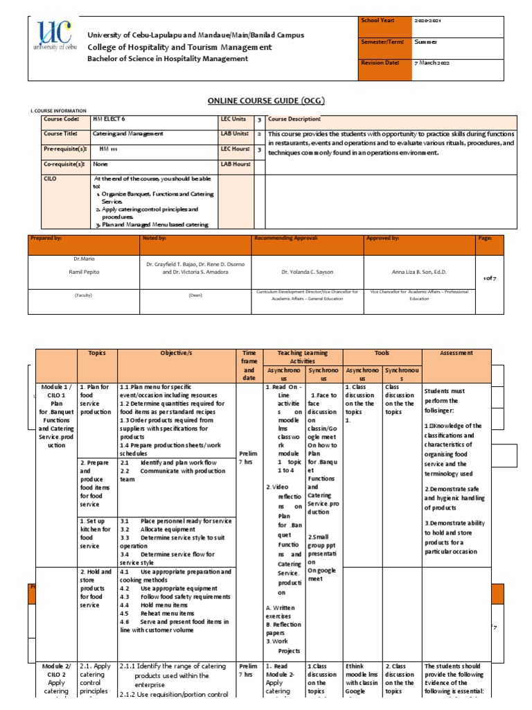 College of Hospitality and Tourism Management: Online Course Guide (Ocg ...
