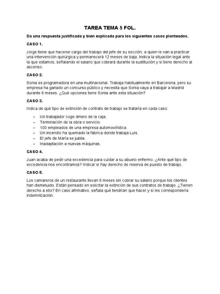 Tarea Casos TEMA 5 FOL | PDF