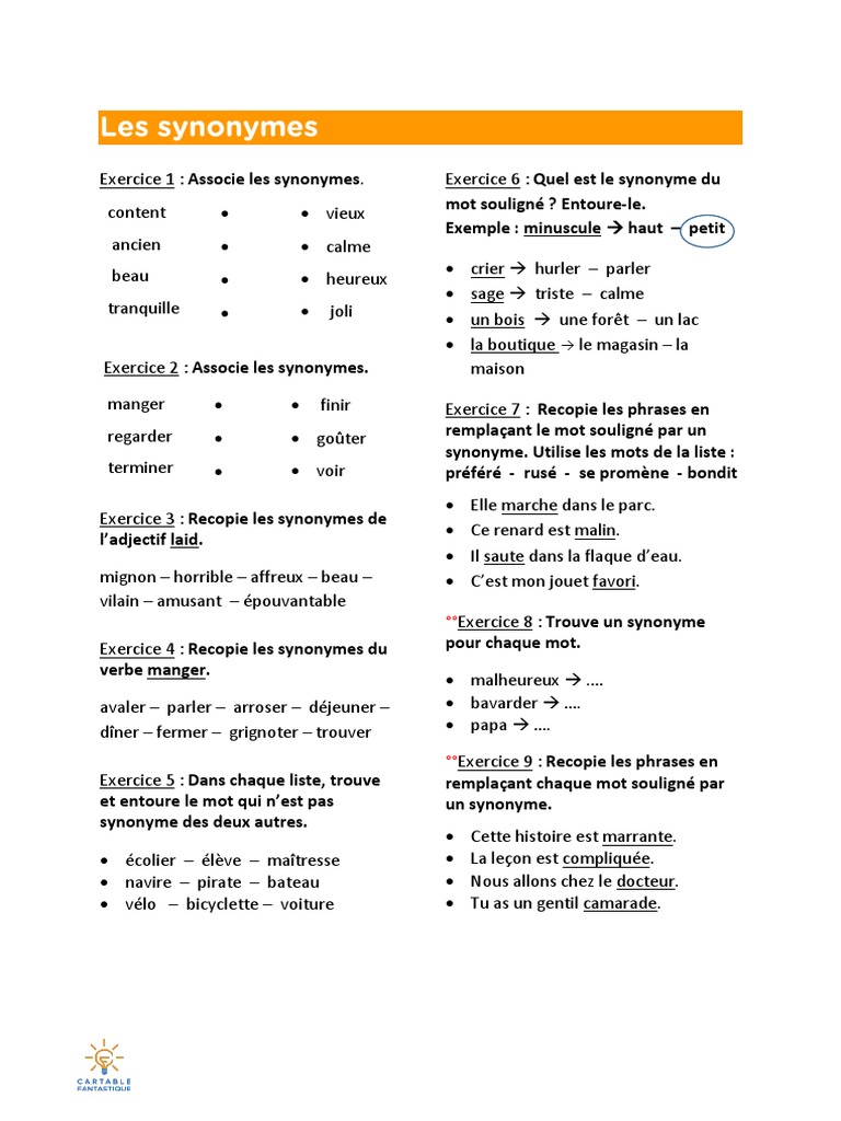 Liste et exercices sur les synonymes | PDF