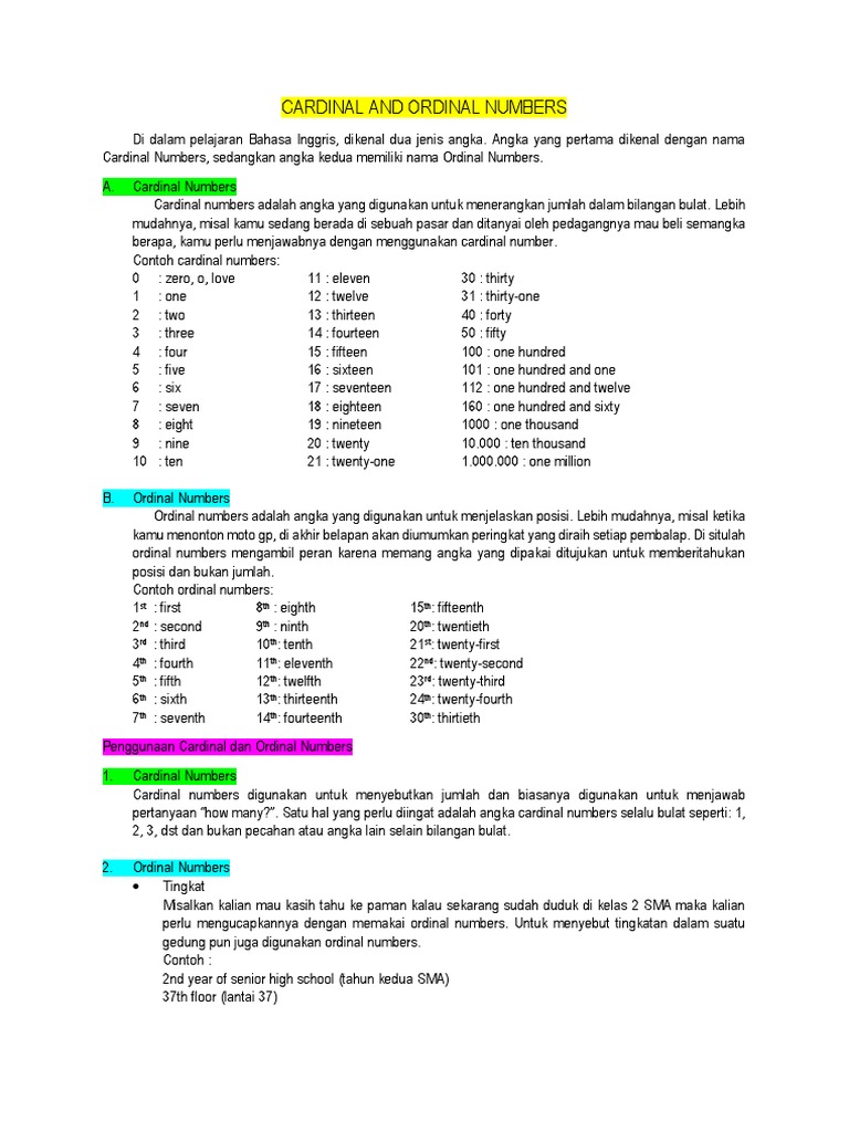 Perbedaan Bilangan Cardinal dan Ordinal | PDF