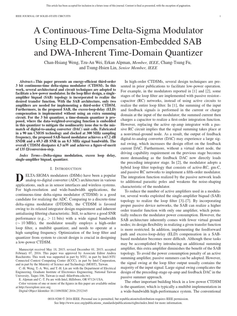 A Continuous-Time Delta-Sigma Modulator Using ELD-Compensation-Embedded ...