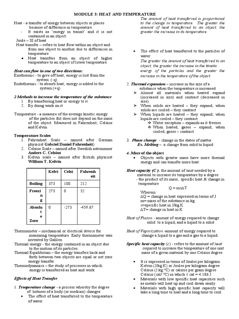 Heat and Temperature Notes | PDF | Heat | Temperature