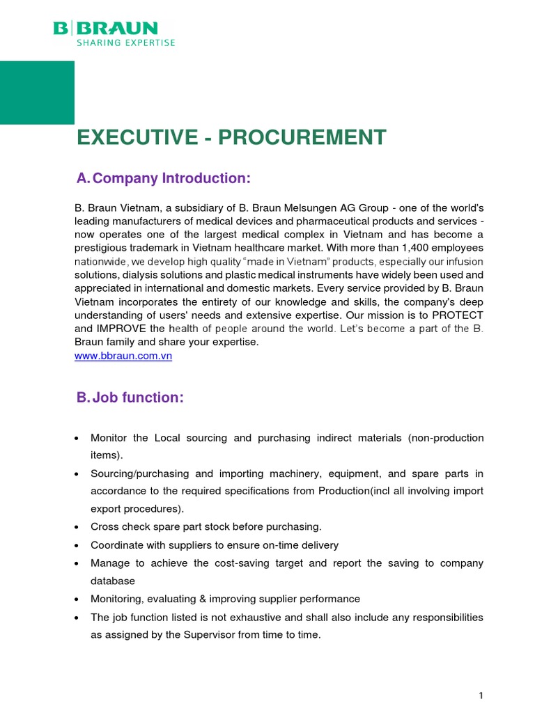 BBVN - JD - Executive - Procurement | PDF | Procurement | Employment