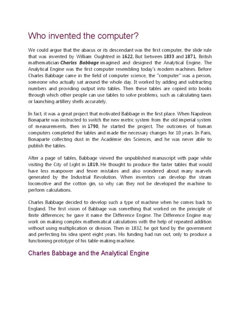 Who Invented The Computer?: Charles Babbage and The Analytical Engine ...