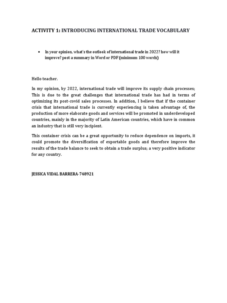 Activity 1:: Introducing International Trade Vocabulary | PDF