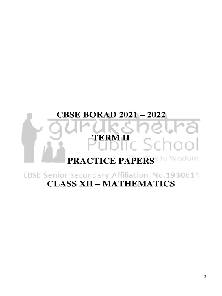 Class XII - Mathematics - Practice Papers | PDF | Plane (Geometry ...