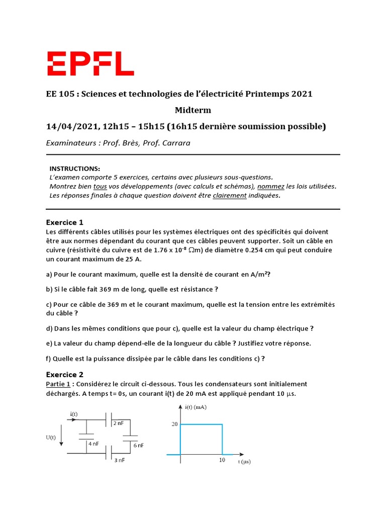 Midterm 2021 VFINAL | PDF | Condensateur | Tension électrique