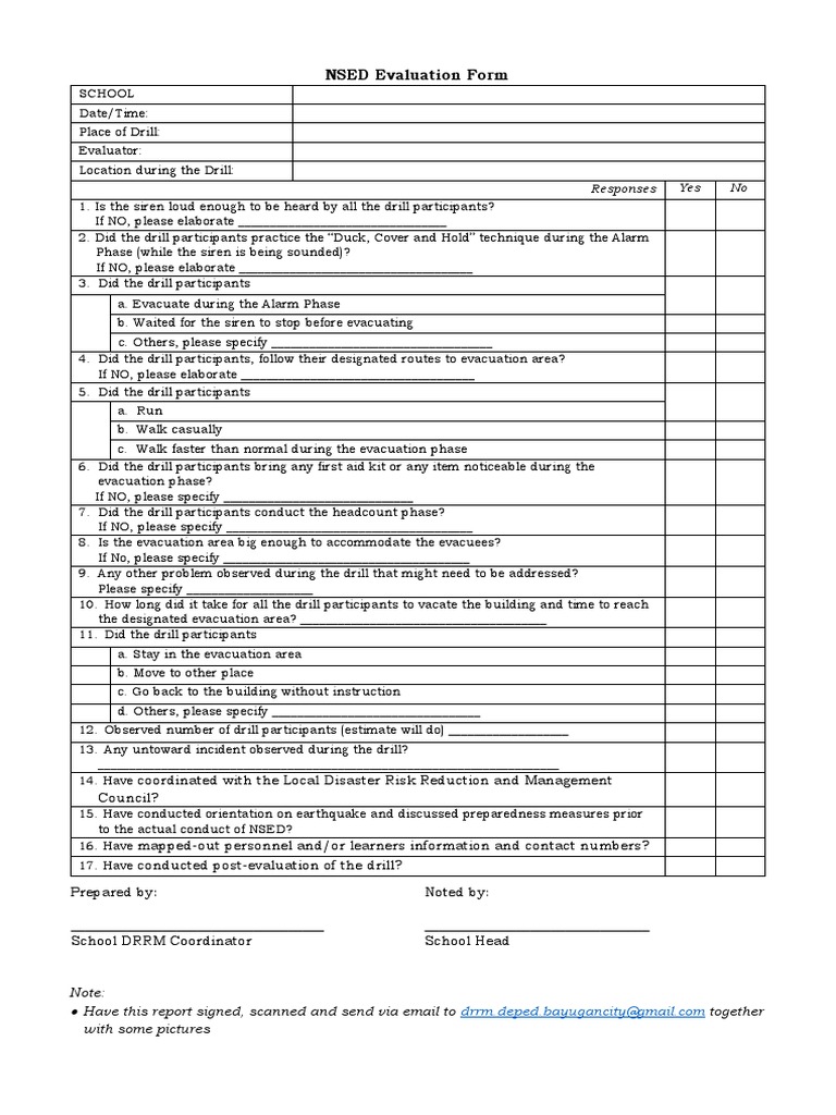 NSED Evaluation Form | PDF | Emergency Evacuation | Disasters