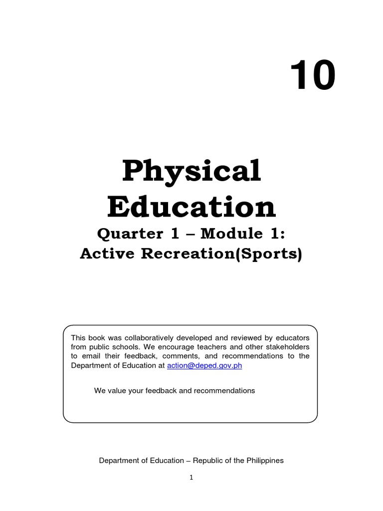 Physical Education: Quarter 1 - Module 1: Active Recreation (Sports ...
